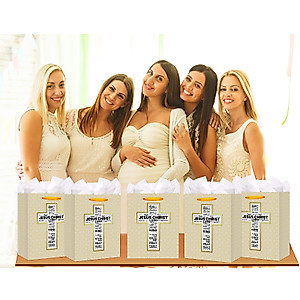 SICOHOME Large Gift Bag with Tissue Paper,Cross Paper Gift Bags with Handle for Baptism Christenings Confirmations First Communions Religious Wedding,Christmas Baptism Gifts Bag for Kids Boys Girl