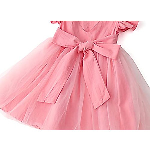 LYXIOF Toddler Baby Girl Tutu Tulle Dress Cotton Linen Ruffle Back Bowknot Princess Party Dresses Pink 90CM