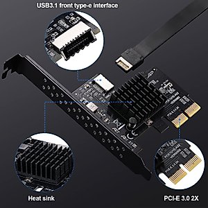 BEYIMEI PCI-E 2X to USB3.1 A-Key Gen2 Front Type-C Expansion Card,10Gbps Type-E Internal 20-pin Front Panel Connector Riser Card,PCI Express 3.0 X2 Adapter for Desktop PCs (ASM3142)