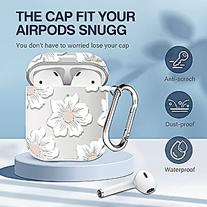 Maxjoy for Airpod Case Flower with Keychain Clear Floral Airpod Pro Case Cover for Girls Hard PC Skin Shockproof Cute Case for Apple Airpods 2&1Charging Case [Front LED Visible]