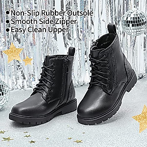 DREAM PAIRS Boys Girls Boots Side Zipper Kids Combat Ankle Booties,Size 4 Big Kid,BLACK/PU,KBO211