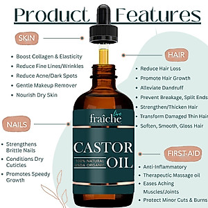 Organic Castor Oil (4oz) + Filled Mascara Tube, 100% USDA Pure, Cold Pressed, Hexane Free Lash Serum by Live Fraiche - Hair Growth Oil for Eyelashes, Eyebrows, Hair - Brow and Hair Treatment Oil