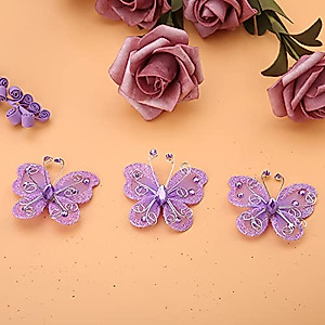Yosoo Health Gear Purple Wire Butterflies, Mesh Butterfly Sheer, 24Pcs Sheer Mesh Wire Glitter Butterfly Wedding Party Clothing Decoration DIY Supplies for Decorating(Purple)