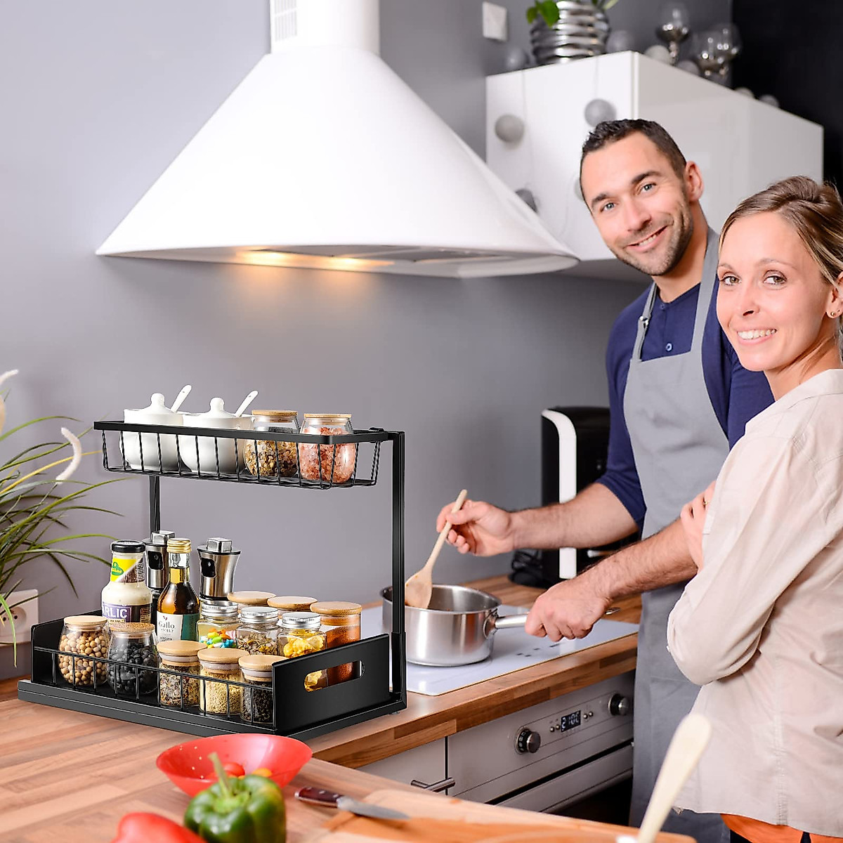 Under Sink Organizer, 2-Tier Pull Under The Sink Storage Organizer, Sliding Organizer Under Sink, For Under Sink Kitchen Organizers and Storage -black…