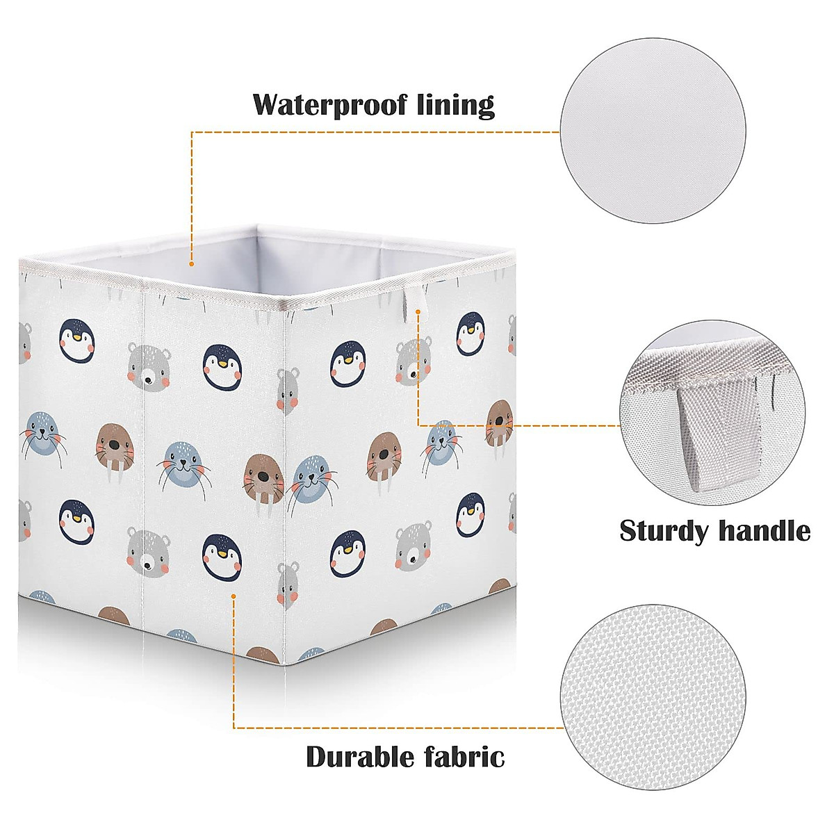 Kigai Cute Arctic Animals Fabric Storage Bin 11" x 11" x 11" Cube Baskets Collapsible Store Basket Bins for Home Closet Bedroom Drawers Organizers