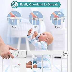 Tokkidas 40.6"-29.5" Auto Close Safety Baby Gate, Dog Gate, Durable Easy Walk Thru Child Gate for Stairs, Doorways, House, Includes 2.75" & 5.5" Extension, Pressure Mounted, NO Drilling, Arched White