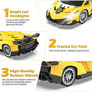 Growsland Remote Control Car, RC Cars Xmas Gifts for Kids 1/18 Electric Sport Racing Hobby Toy Car Yellow Model Vehicle for Boys Girls Adults with Lights and Controller