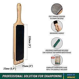 BeaverCraft Leather Strop for Knife Sharpening with Stropping Compound Knife Strop Kit LS1P1 -Stropping Leather Knife Sharpener - Stropping Kit Paddle Strop & Polishing Compound - Stropping Block