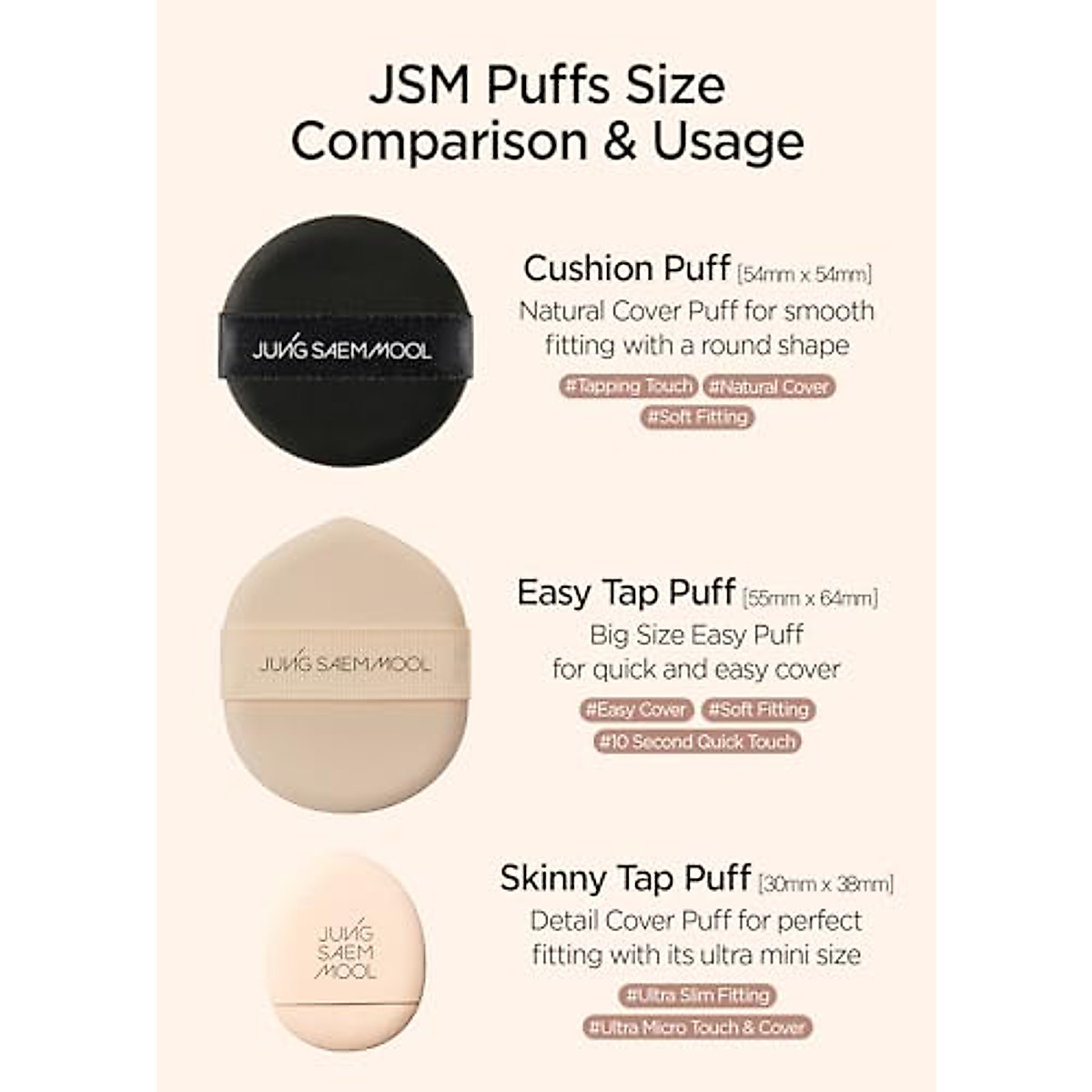 JUNG SAEM MOOL Cushion Puff Natural Cover Puff for Smooth Fitting with The Round Shape 2.1 Inch