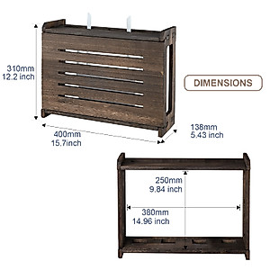 BEARUT Wooden Router Shelf Wall Mount WiFi Router Storage Box Modem Cable Router Cover Organized Power Strip Cable Management Hider Rack Need Assembly 14.9 * 9.8 * 5.4 in (L* H * W)