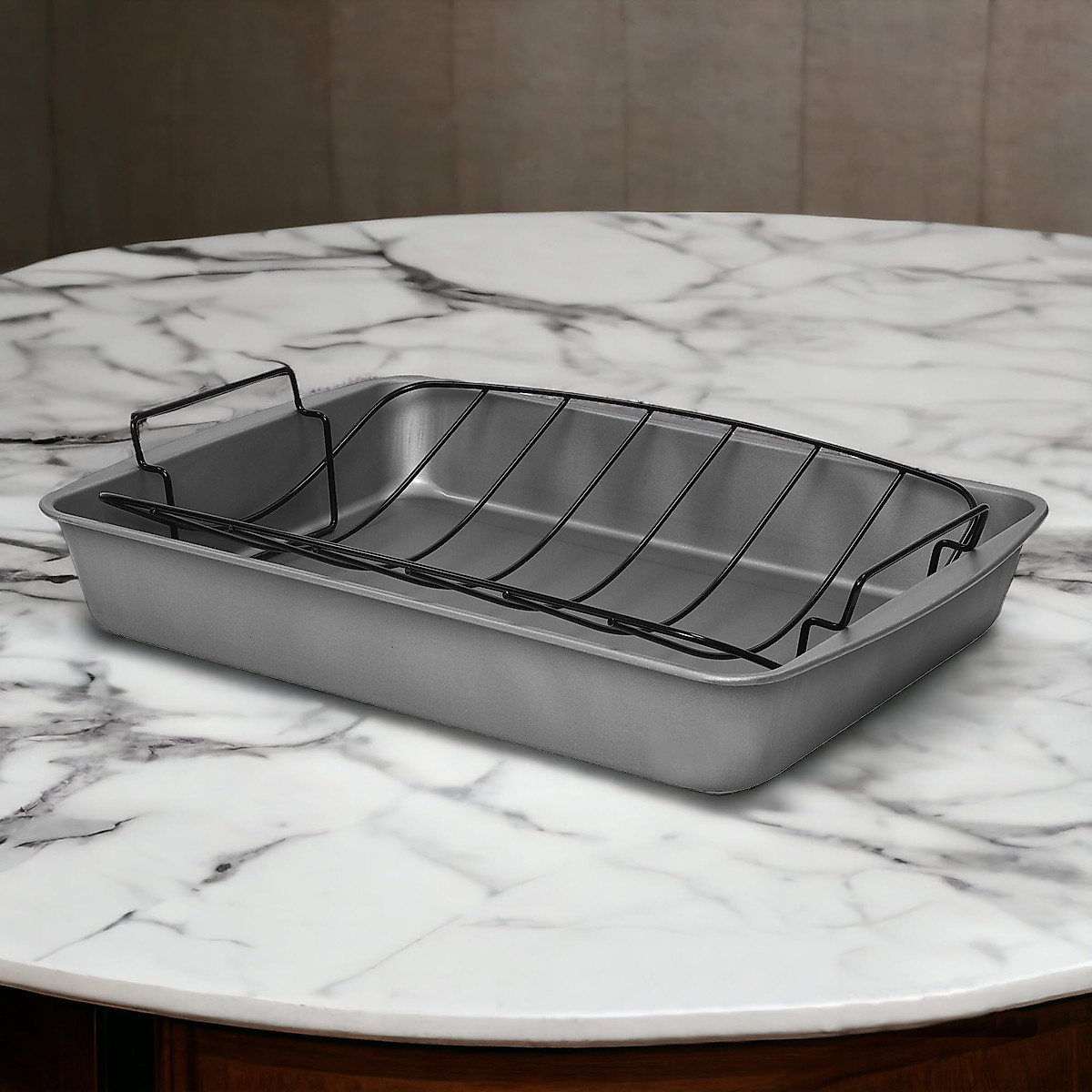 G & S Metal Products Company OvenStuff Nonstick Roasting Pan with Rack, Large, Gray