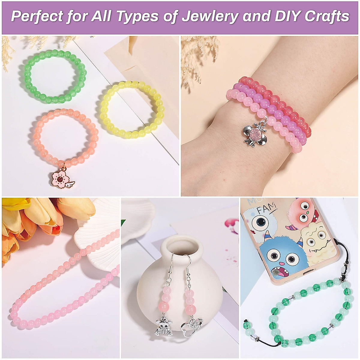 Audab 1600 Pieces 6mm Round Glass Beads for Jewelry Making, 32 Colors Crystal Beads for Bracelets Jewelry Making and DIY Crafts(6mm, 32 Colors)