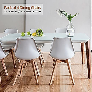 Topeakmart Dining Chairs DSW Chair Shell Armless Chairs with Beech Wood Legs and Soft Padded Mid Century Modern Side Chair Dining Room Living Room Bedroom Kitchen Chairs White, Set of 4