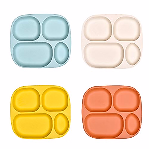 shopwithgreen Bamboo Divided Plates for Kids Adults - Dinnerware for Toddlers Kids Children Baby, BPA Free, Stackable, Dishwasher Safe, 9.4 inch, Set of 4