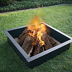 Blue Sky Outdoor Living PCFF3636 36" Fire Ring with Porcelain Coated Finish Self-Assembled Square Bonfire Liner, Black