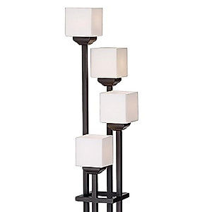 CAUME Light Tree Rustic Torchiere Floor Lamp 72 1/2" Tall Bronze Iron 4-Light White Glass Shade Living Room Bedroom Office House Home