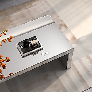 Silver Coffee Table with All Mirrored Finished, Modern Contemporary Accent Side or Coffee Table for Living Room