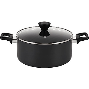 QStar 5 qt Hard-Aluminum Nonstick Stock Pot with Glass Lid and Stay Cool Handle (5.0 qt black)