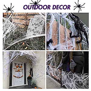 Zcaukya Halloween Spider Web Decoration, 1000 sqft Stretchable Cotton Spider Web with 60 Small Spiders, Halloween Indoor and Outdoor Cobweb Decoration