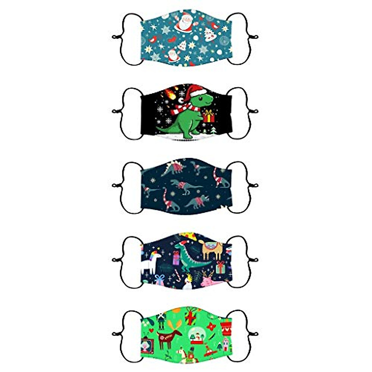 Walsent 5PCS Children Cute Print Washable and Adjustable Face Bandanas for Kids Outdoor Protective Stay Safe Face Bandanas, Christmas Decorations