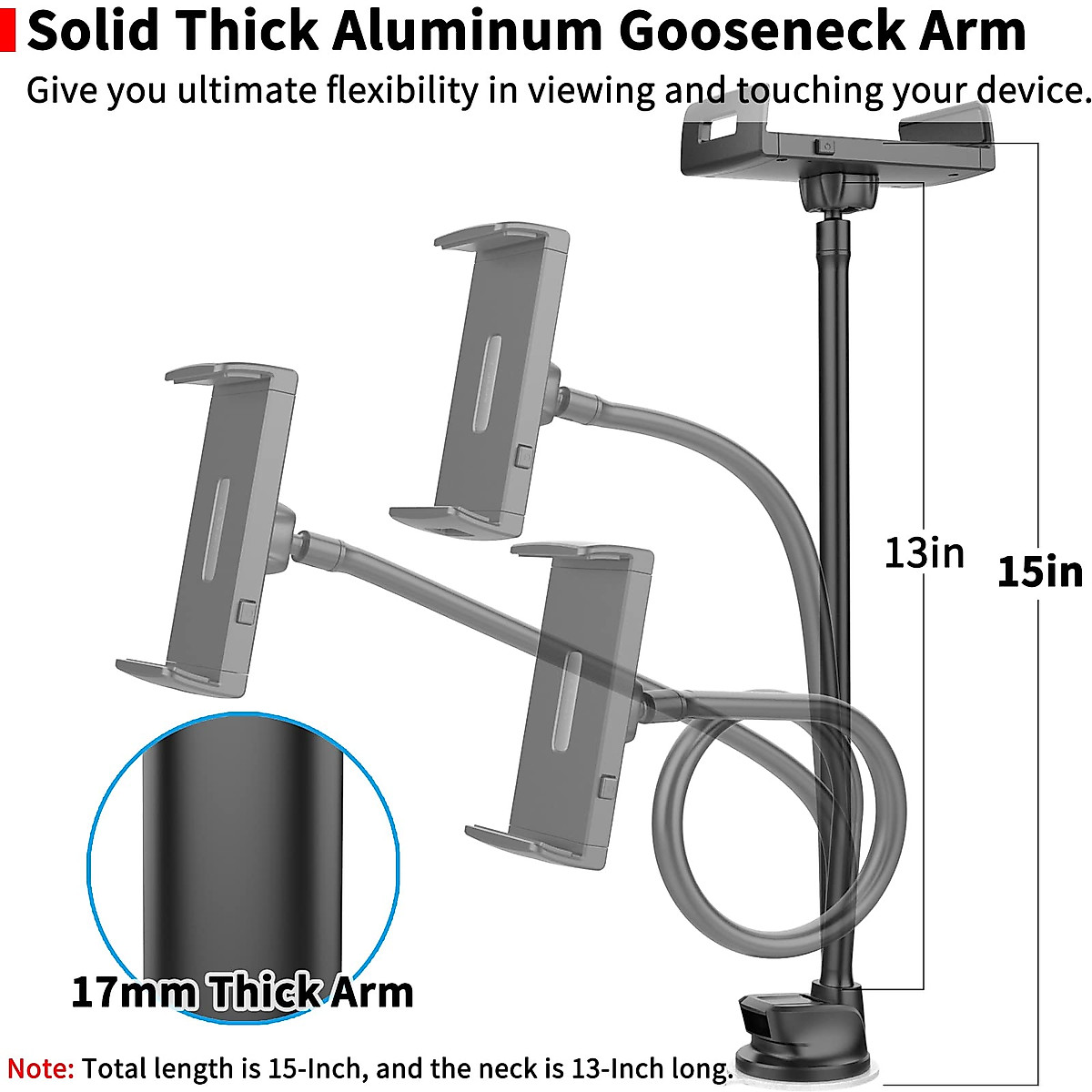 APPS2Car Tablet Car Mount for iPad Truck Holder Long Arm Extension Strong Suction Cup Windshield Mount for 7-11 Inch Tablet iPad Pro Air Mini iPhone