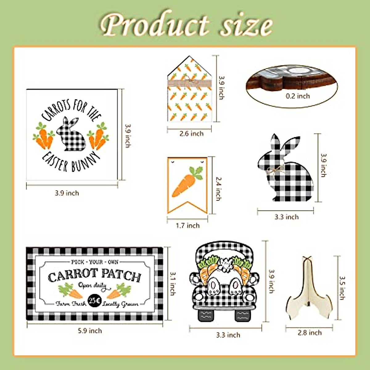 10 Pcs Easter Tiered Tray Decor- Carrot Bunny Wood Sign Decoration Rustic Farmhouse Easter Table Decor with 2 Pcs Small Stand for Home Kitchen Living Room, Dining Table, Easter Party Desk