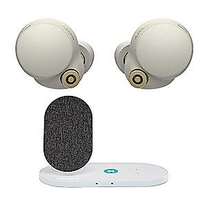 Sony WF-1000XM4 True Wireless Noise Canceling in-Ear Headphones (Silver) with Kratos Power Dual Pad Wireless Charger Bundle (2 Items)