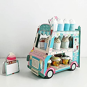 BalsaCircle 16-Inch Blue with Pink 3 Tier Cardboard Ice Cream Truck Cupcake Dessert Stand Wedding Party Events Decorations Supplies