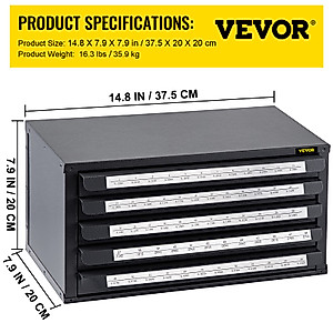 VEVOR Drill Bit Dispenser Cabinet, Five-Drawer Drill Bit Dispenser, 60-Compartment Drill Bit Organizer Cabinet, Drill Dispenser Organizer Cabinet Holder for Jobber Length Wire Gauge Sizes #1 to #60