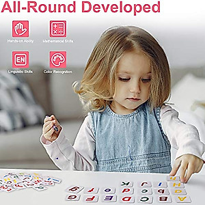 KIDWILL Preschool Math Learning Toy,10-Row Wooden Frame Abacus with Multi-Color Beads, Counting Sticks, Number Alphabet Cards, Gift for 2 3 4 5 6 Years Old Toddlers Boys Girls