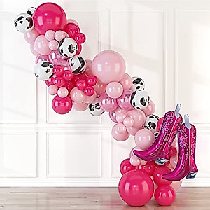 HOUSE OF PARTY Cowgirl Balloon Garland Kit Small Pack - Cowboy Boot Balloon - 18/12/10/5 Inch Hot Pink Light Pink Pearl Pink Cow Print Balloon Arch for Cowgirl Western Hoedown Party.