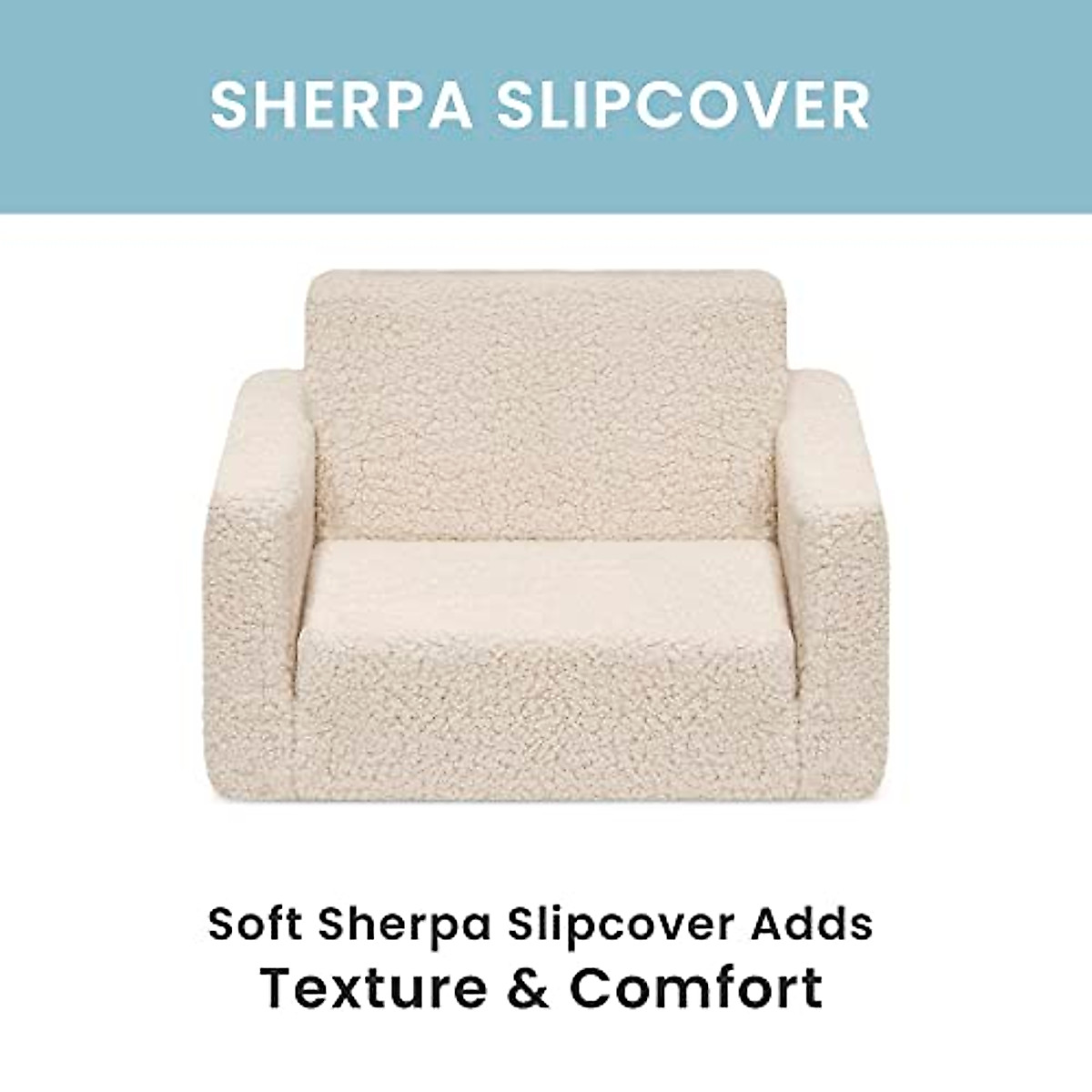 Delta Children Cozee Flip-Out Sherpa 2-in-1 Convertible Chair to Lounger for Kids, Cream