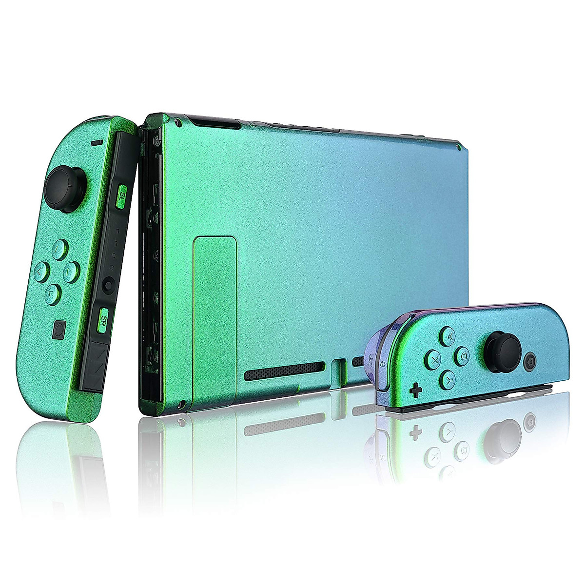 eXtremeRate DIY Replacement Shell Buttons for Nintendo Switch, Custom Back Plate for Switch Console, Housing Case with Full Set Buttons for Joycon Handheld Controller - Chameleon Green Purple