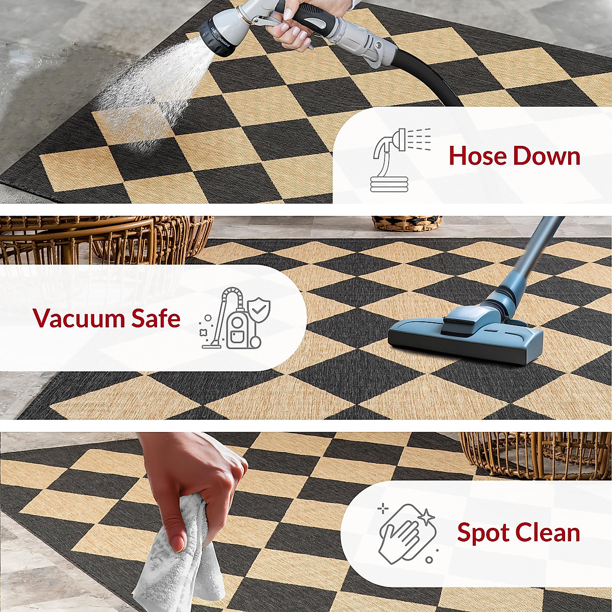 nuLOOM 7' x 9' Outdoor Performance Area Rug, Stain Resistant, Weather Resistant, High Traffic, Patio, Balcony, Outside, Sabina Dark Grey