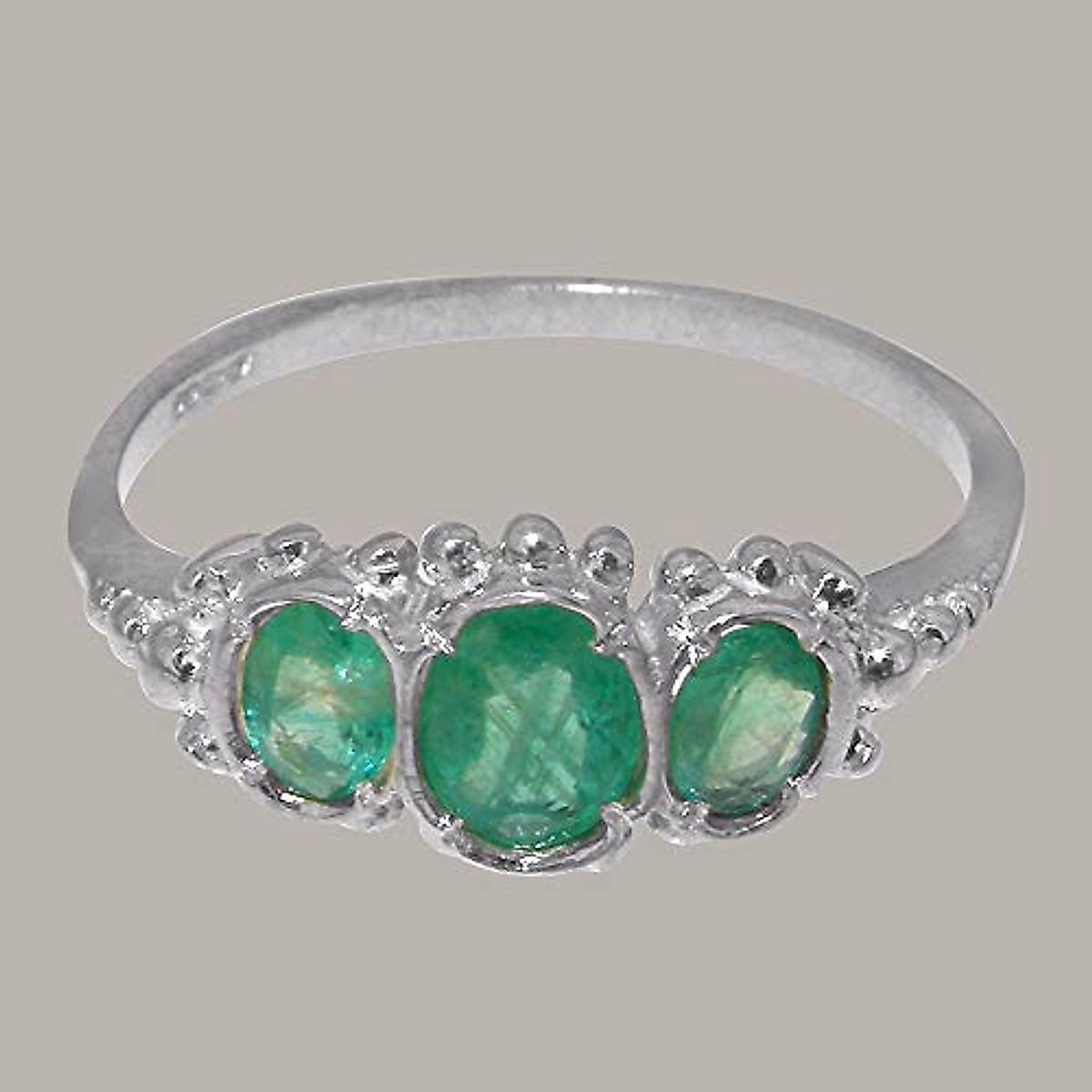 LetsBuyGold 18k White Gold Real Natural Emerald Womens Statement Ring - Size 8