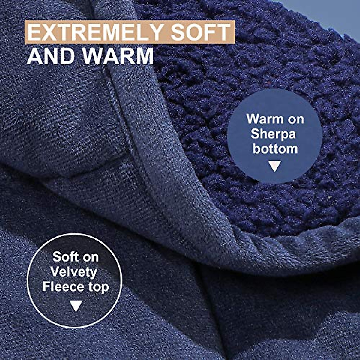 Argstar Sherpa Fleece Weighted Blanket for Adults 15 Lbs On Queen Bed, Soft Cozy Fuzzy Heavy Blankets with Premium Glass Beads, 60"x80", Navy.