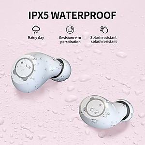 AMAFACE Bluetooth Earbuds Pink Wireless Earbuds for Kids 36H Playtime IPX5 Waterproof Noise Reduction Cordless Girls&Boys Earbuds USB-C LED Display Cartoon Kids Earphones for iPhone Android