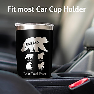 Personalized Tumbler with Names,Best Gifts for Dad, 10 Colors, Custom 20oz Stainless Steel Coffee Tumbler, Insulated Tumblers with Lid and Straw, Christmas Anniversary Birthday Gifts (Papa Bear, 20oz)