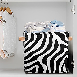 Zebra Print Animal Skin Pattern Storage Basket Bins for Organizing Pantry/Shelves/Office/Girls Room, Leopard Print Storage Cube Box with Handles Collapsible Toys Organizer 13x13