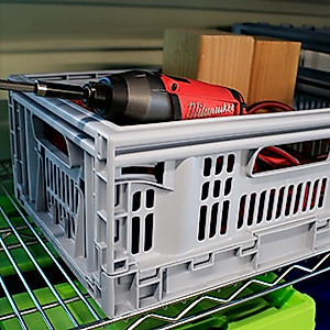 CleverMade CleverCrates Pro-Grade 15.8 Liter Collapsible Storage Bin/Container: Grated Wall Utility Basket/Tote, Grey, 3 Pack