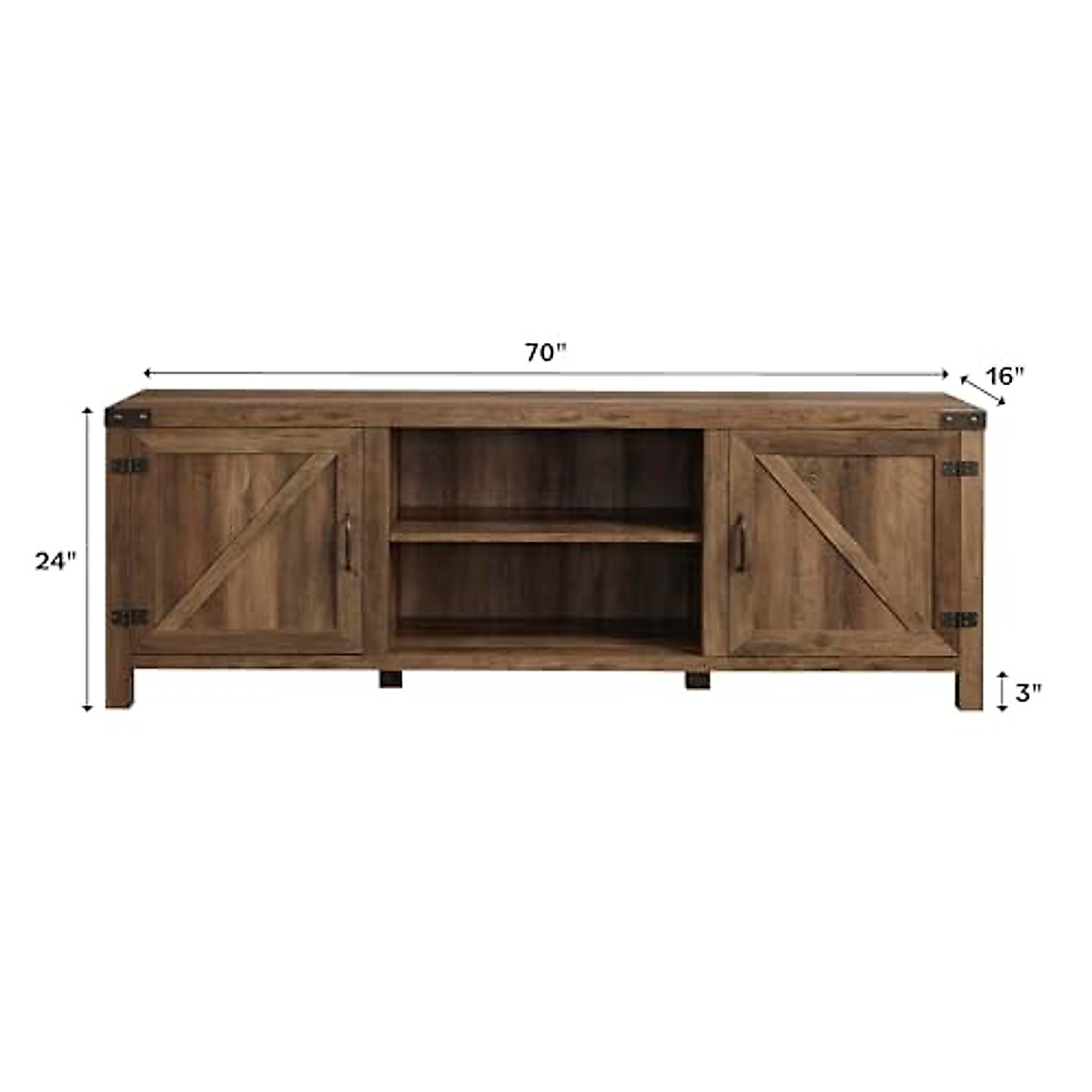 Walker Edison Georgetown Modern Farmhouse Double Barn Door TV Stand for TVs up to 80 Inches, 70 Inch, Rustic Oak, Without Fireplace, 15.75 x 70 x 24 inches