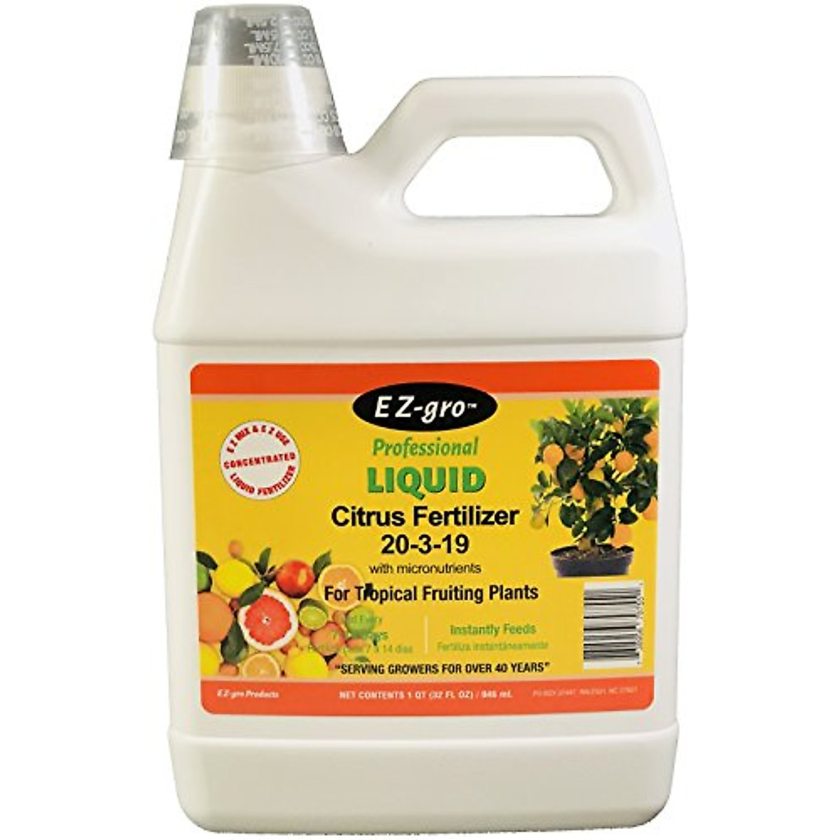 EZ-gro Citrus Tree Fertilizer - Orange, Lemon, Lime, Mango, Avocado - Citrus Fertilizer for Tropical Fruit Trees to Grow More Fruit - Garden-Growing Miracle Nutrients - 1 Qt / 32 fl oz / 946 mL