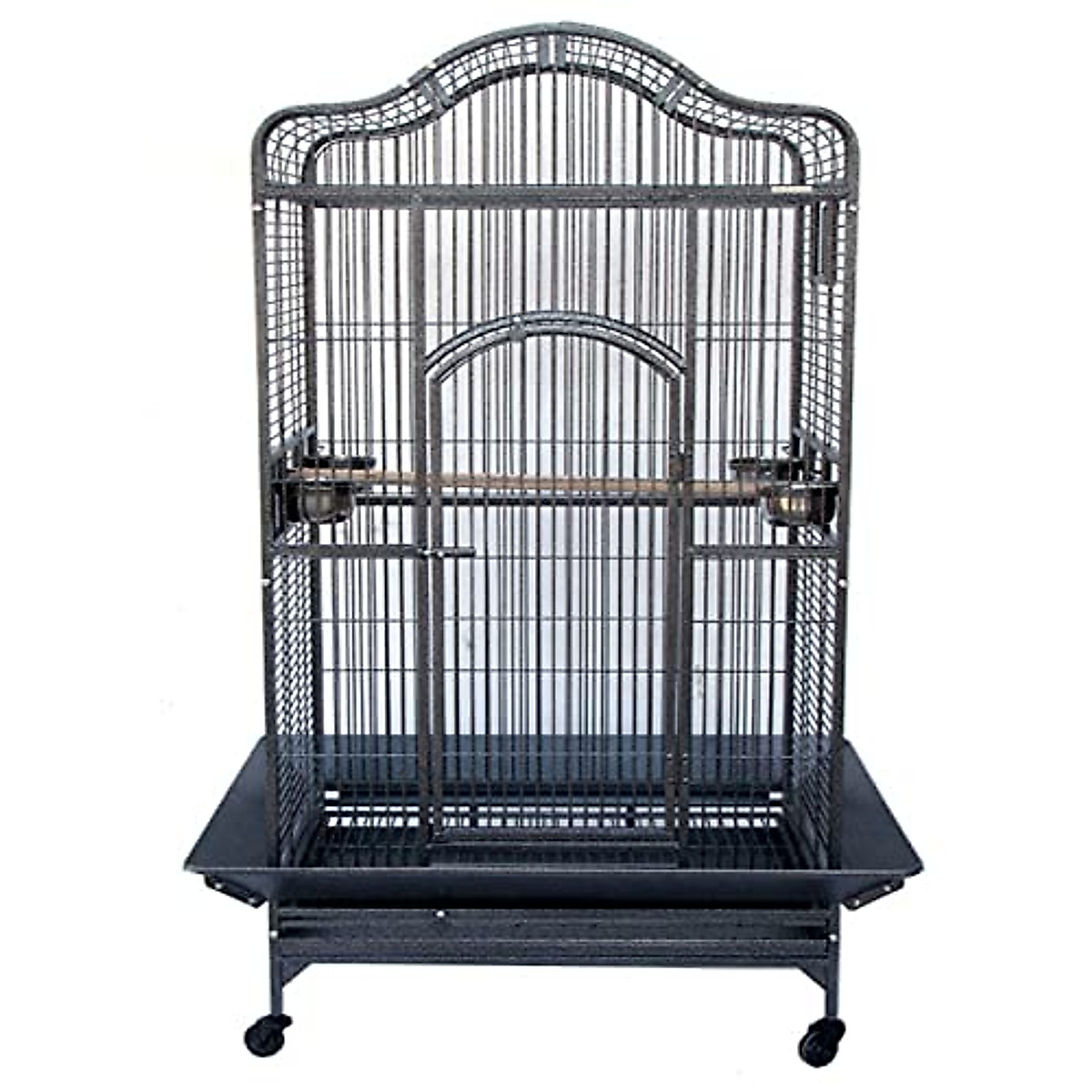 Extra Large Elegant Open Dome Top with Play Wooden Perch Stand Bird Parrot Cage for Macaw Cockatoo African Grey (35.25 x 29.5 x 62H Inches, Black Vein)