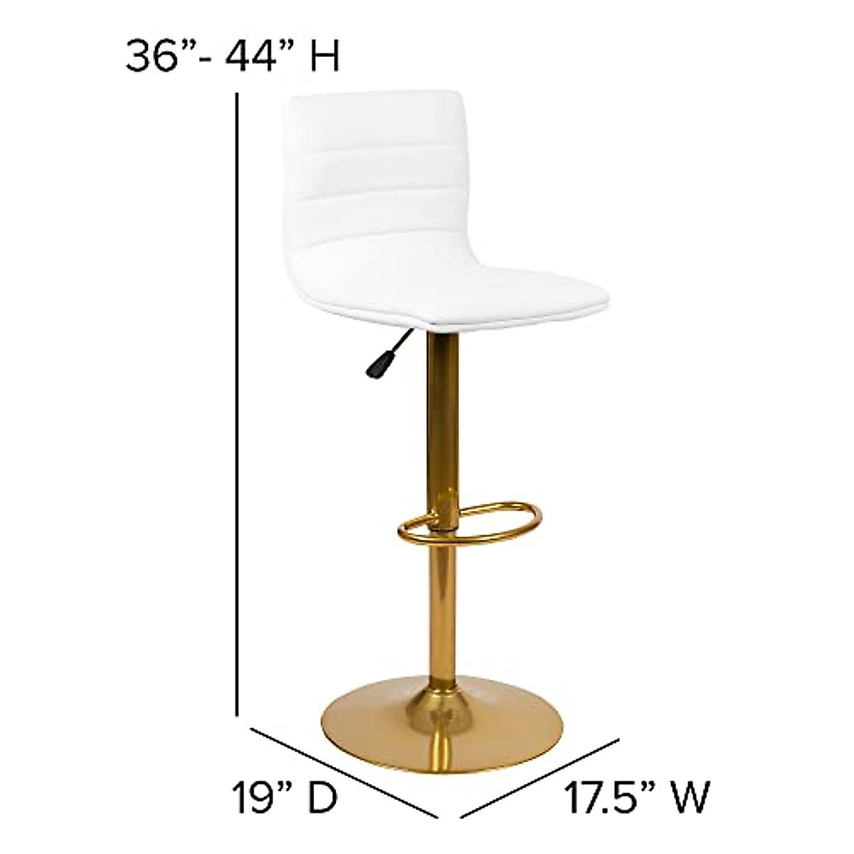Flash Furniture Vincent Modern White Vinyl Adjustable Bar Stool with Back, Counter Height Swivel Stool with Gold Pedestal Base, Set of 2