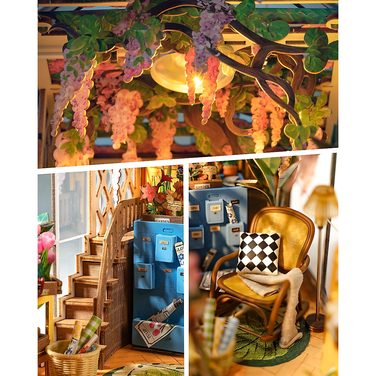 Rolife DIY Book Nook Kit Wooden 3D Puzzle Bookends 9.5" Garden House Miniature Kit with LED Bookshelf Decor Arts and Crafts for Adults Family Project Hobby Creative Gifts for Girls Boys Christmas