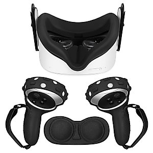 TNP Silicone Cover Set for Oculus Quest 2 Meta Quest 2 Controller Protector Black 3 in 1 Silicone VR Face Cover, Protective Lens Cover, VR Headset Skin Shell Accessories for Oculus Quest 2