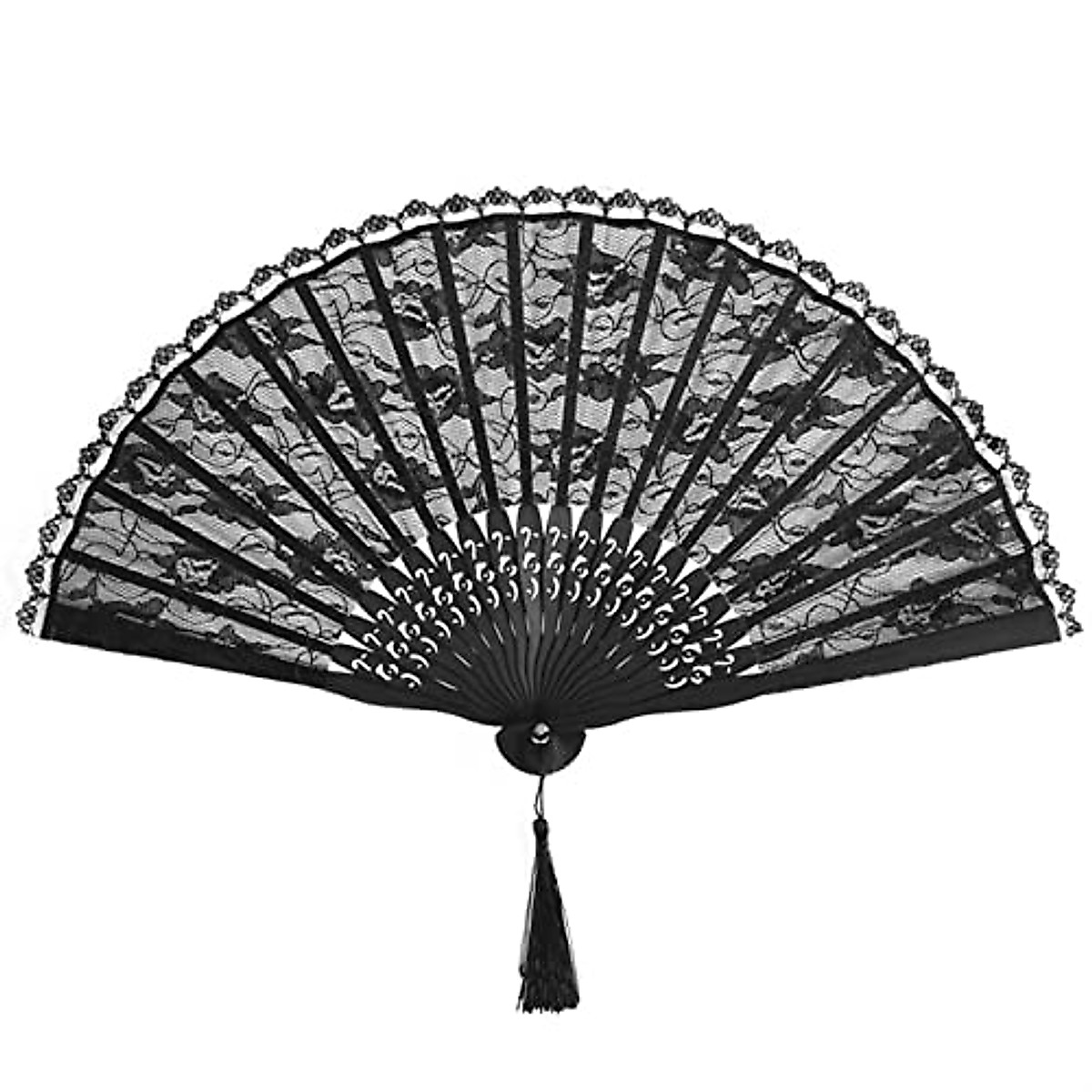 Xinbalove Hand Folding Fans Chinese Tai Chi Folding Fan Black Spanish Victorian Hand Fan for Wedding Party Favor Fancy Dress Folding Lace Pocket Fan Cosplay Party Ancient Fan (Color : Crimson)