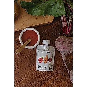 White Leaf Provisions Biodynamic & Organic Baby Food/Snacks — Apple, Sweet Potato & Beet Unsweetened Baby Puree Pouches — Squeezable Baby Food & Toddler Snack– 6 x 90g Organic Pouches