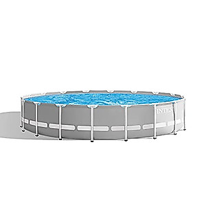 Intex 26731EH 18ft x 48in Outdoor Prism Frame Above Ground Swimming Pool Set with Cover, Ladder, Filter Pump, and 6 Replacement Filters, Gray