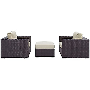 Modway Convene Wicker Rattan 3-Piece Outdoor Patio Furniture Set in Espresso Beige